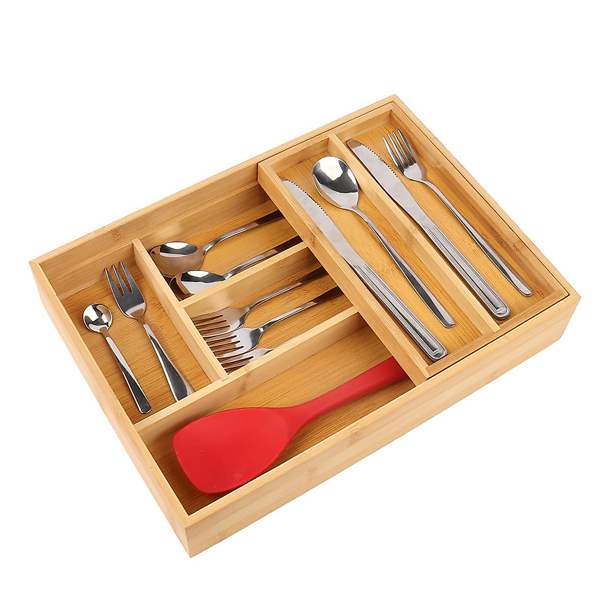 HAZWEOU Bamboo Silverware Organizer - Kitchen Drawer Organizer and Utensil Organizer - Cutlery – Flatware - Hardware Organizer, with Small Slidable Organizer(Natural)