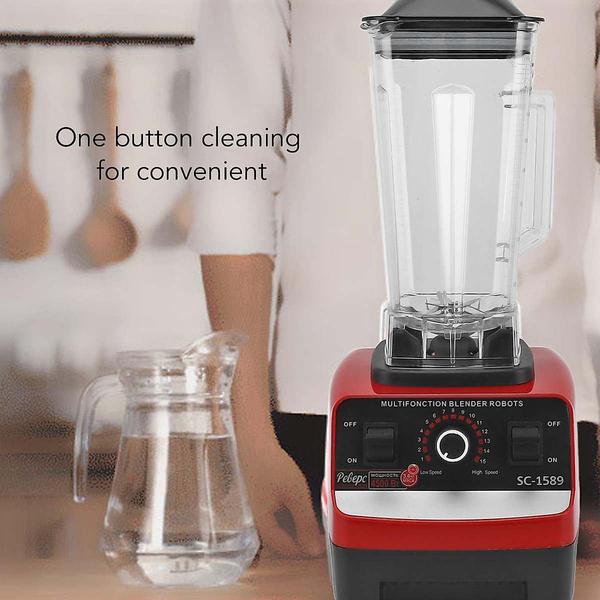 Portable Blender, 4500W Countertop Blender, Multi Function Food Processor with 6 Stainless Steel Blades 15 Speed Household Multi Function Food Processor for Meat Ice Fruit (US