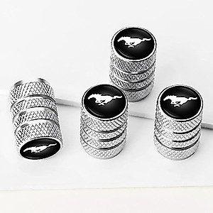4PCS Metal Car Tire Valve Caps Valve Stem Cover Compatible with Ford Mustang Series Tire Car Decoration Accessories(Silver)