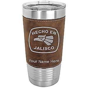 LaserGram 20oz Vacuum Insulated Tumbler Mug, Hecho en Jalisco, Personalized Engraving Included (Faux Leather, Rustic)