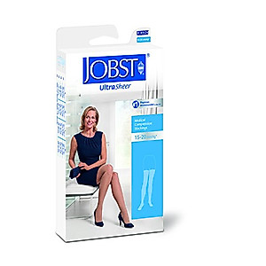 JOBST UltraSheer Thigh High with Lace Silicone Top Band, 15-20 mmHg Compression Stockings, Closed Toe, Medium, Classic Black