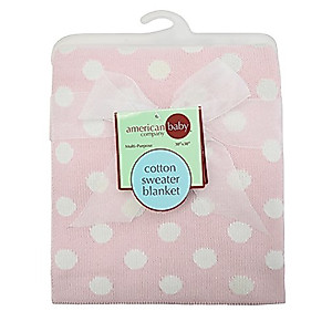 American Baby Company 100% Natural Cotton Sweater Knit Swaddle Blanket, Pink/White Dot, Soft Breathable, for Girls