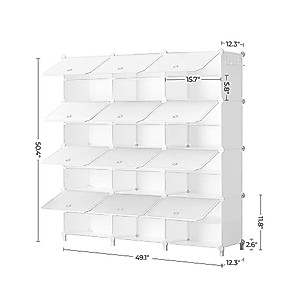 DINMO Shoe Rack, 8 Tier Shoe Storage Cabinet, 48 Pair Plastic Shoe Organizer for Closet Hallway Bedroom Entryway, White
