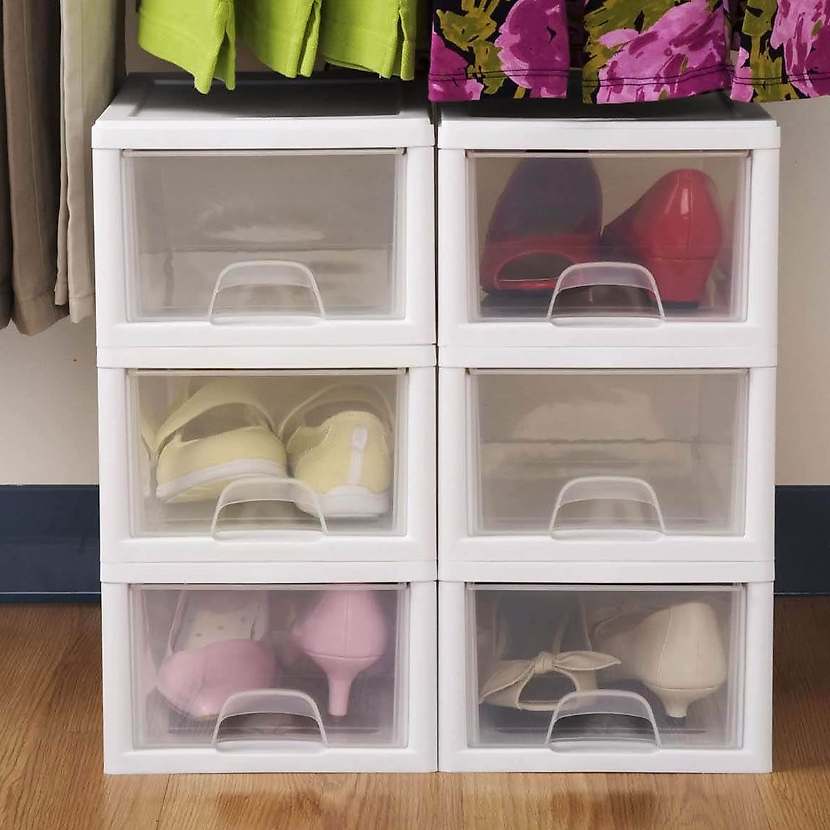 Sterilite 24-Pack Plastic Storage Drawers, Stackable Drawer Organizer Bins, Clear, 6 Qt