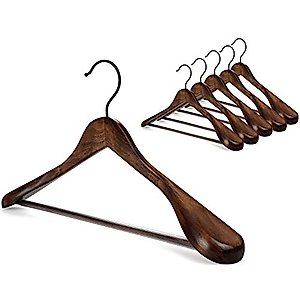 TOPIA HANGER Set of 6 Beautiful Coat Suit Jacket Wood Wooden Hangers, Premium Retro Finish with Extra-Wide Shoulder- 360° Black Hooks & Anti-Slip Bar CT02A