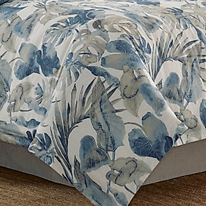 Tommy Bahama - Queen Duvet Cover Set, Soft Cotton Bedding with Matching Shams, Tropical Home Decor with Solid Reverse (Raw Coast Blue, Queen)
