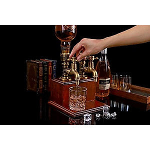Vida Brillante Drink Dispenser for parties Bar Accessories Gifts for Husband Dad Man Cave Decor for Whiskey Lovers with Brass Tube &Wooden Base Suitable for Rum/Bourbon-2 Bottle