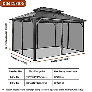 Softclub Gazebo Mosquito Netting Replacement 10x10ft, Universal Gazebo Netting for Outdoor Patio Garden Backyard Gazebo Canopy 4-Panel Screen Sidewall, Black (Mosquito Net Only)