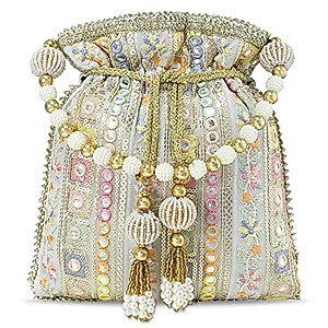 Aheli Indian Potli Bags for Women Evening Bag Clutch Ethnic Bride Purse with Drawstring (P53W)