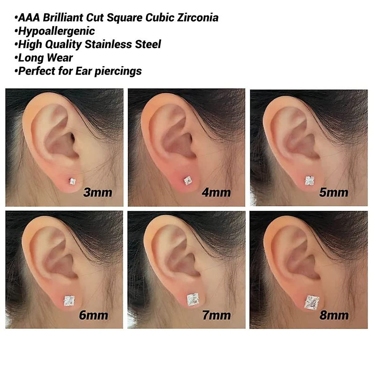 COZLANE Gold Stud Earrings For Men Women Multipack Stainless Steel Cubic Zirconia Earrings Studs Gold Hypoallergenic Earrings Sets For Women(12 Pairs,3-8 MM)