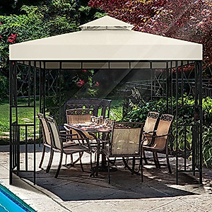 Flexzion 8'x8' Gazebo Top Canopy Replacement Cover (Ivory) - Dual Tier with Plain Edge Polyester UV30 Protection Water Resistant for Outdoor Garden Patio Lawn Sun Shade