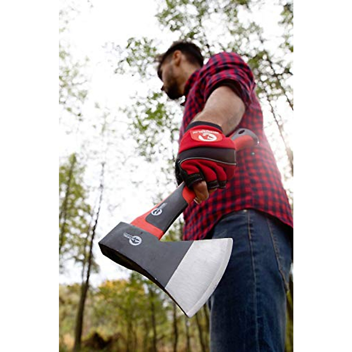 INTERTOOL 15” Hatchet Axe, Small Camp Hand Axe, 1.3 lbs, Wood Chopping, Splitting, Shock Absorbing Fiberglass Anti-Slip Handle HT-0261