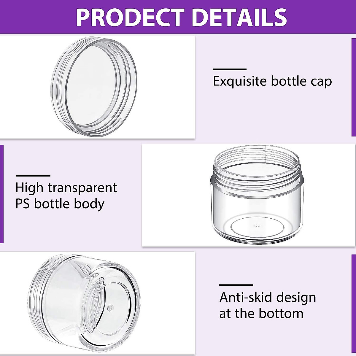 50 Pieces 20g Empty Clear Plastic Pot Jars with Lids Round Cosmetic Sample Containers Mini Travel Jars for Storage of Creams Lipsticks Ear Studs