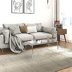 HOMCOM 32" Long Rectangle All Acrylic 15mm Thick Waterfall Coffee Table, Clear