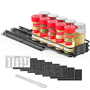 SpaceAid Pull Out Spice Rack Organizer for Cabinet, Heavy Duty Slide Out Seasoning Kitchen Organizer, Cabinet Organizer, with Labels and Chalk Marker, 4.5" W x10.75 D x2.5 H, 1 Drawer 1-Tier