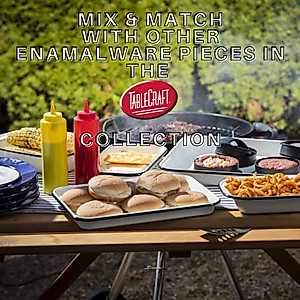 Tablecraft Enamelware Collection Black Rim Solid White Enamel Rectangular Serving Bake Pan, Camping, Farmhouse, Home & Restaurant Use Porcelain over Steel, Classic, Vintage, Style 11x8x2.3