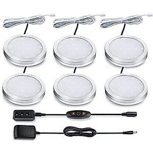 LIT-PaTH LED Cabinet Puck Lighting Fixture, 12W 1020 Lumens, Dimmable Under Counter Light for Kitchen Closet Lighting, 6-Pack