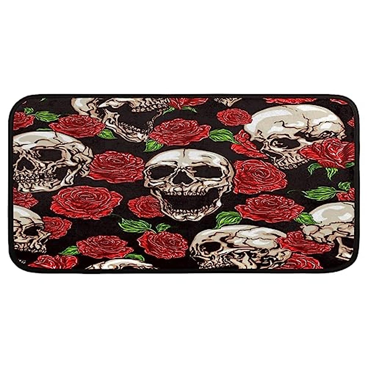 KOBLEN Skull and Red Roses Kitchen Rugs Non Slip Washable Absorbent Kitchen Mats 20x39 inch Cushioned Anti Fatigue Kitchen Floor Mats for in Front of Sink