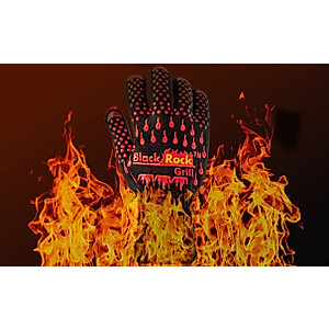 Black Rock Grill Fire & Heat Resistant Cooking Gloves 923F -28cm Silicone Safety Oven Mitts with Fingers- Gloves for Grilling, BBQ, Fireplace, Lava Stones, EN407,EN388, EN ISO 21420 Certified (Medium)