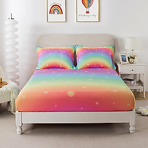 ADASMILE A & S Rainbow Sheets Twin for Girls Rainbow Sheet Set Tie Dye Sheets Colorful Rainbow Bed Sheet for Kids Glitter Girly Rainbow Bedding Set 1 Fitted Sheet 1 Flat Sheet 1 Pillowcase Home Decor