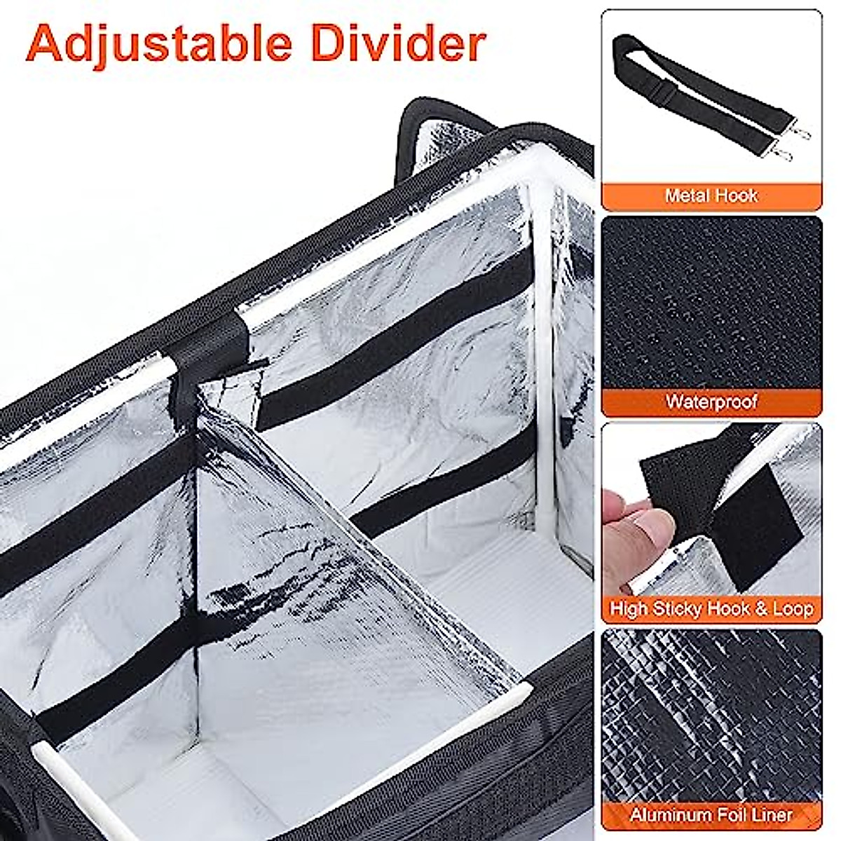 PATIKIL Insulated Bag for Food Delivery XL, 16.5"x11.4"x11.8" Insulated Delivery Bag with Divider, Catering Thermal Food Bag for Pizza HOT/COLD Food, Black (32L)