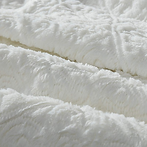 Madison Park Bismarck Full/Queen Size Bed Comforter Set - Ivory, Embroidered Medallion – 3 Pieces Bedding Sets – Faux Fur Plush Bedroom Comforters (MP10-2000)