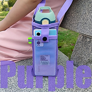 egghat 3Pcs Adjustable Shoulder Strap Water Bottle Carrier Mesh Bag Lightweight Dog Water Bottle Sleeve Crossbody Pouch (Navy/Korean blue/purple)