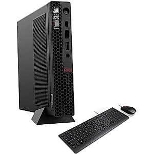 Lenovo ThinkStation P360 Tiny Business Mini Desktop (Intel i7-12700T 12-Core, 16GB RAM, 512GB PCIe SSD, T400 4GB, RJ-45, Display Port, SD Card, Black, Win 10 Pro) with KYB, Mouse, & Hub