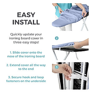 HOME GENIE Ironing Board Cover, Silicone Coating, Full Size Scorch Resistant Padding, Elastic Edge Heavy Duty Iron Pad Covers Standard Boards, Hook and Loop Fastener Strap Extra Thick, Blue 15" x 54"