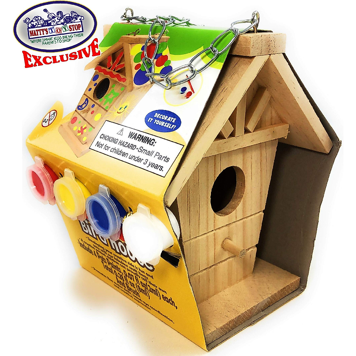 Matty's Toy Stop Paint Your Own Small Wooden Birdhouses (Includes Paints & Brushes) Gift Set Bundle - 3 Pack