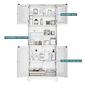 HORSTORS Tall Bathroom Cabinet, Freestanding Storage Cabinet with Glass Doors and Adjustable Shelf, Modern Linen for Bathroom, Living Room, Kitchen, White, 23.6" L x 11.8" D 58" H