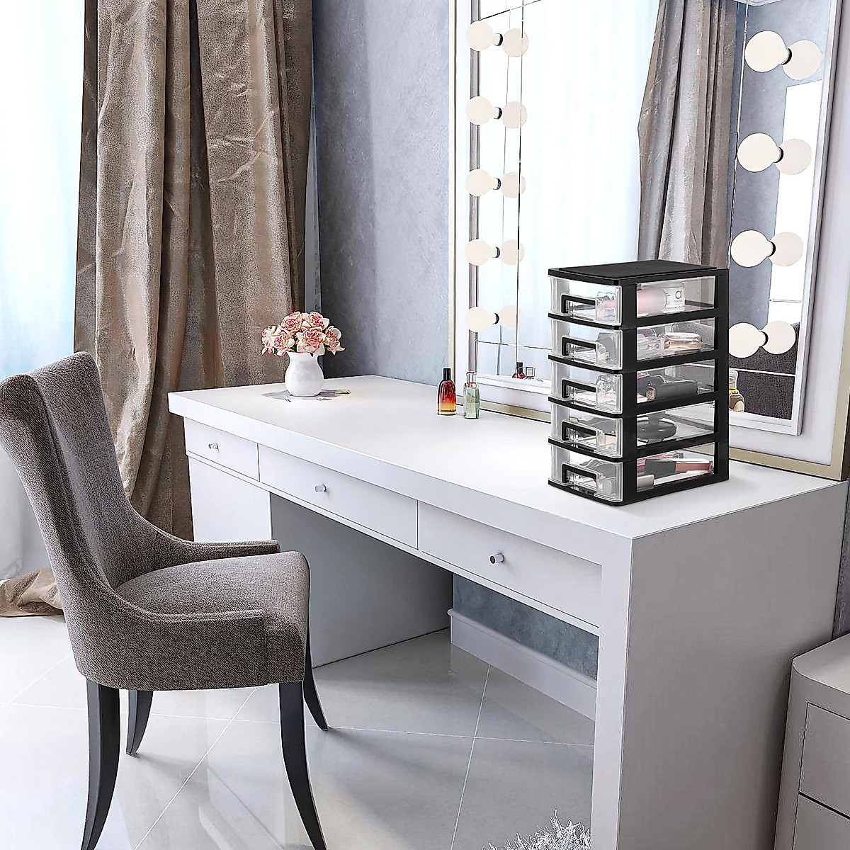 DOITOOL Five- Layer Storage Drawers - Small Portable Plastic Drawers Organizer - Transparent Multifunction Plastic Drawers for Home Office Bedroom（12.34X8.29X5.97in)