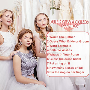 Blueweenly 9 Sets Wedding Bridal Shower Games for 50 Guests - Put a Ring, Would She Rather, Guess The Dress, How Many, Guess Who, Pin The Ring, Wishes