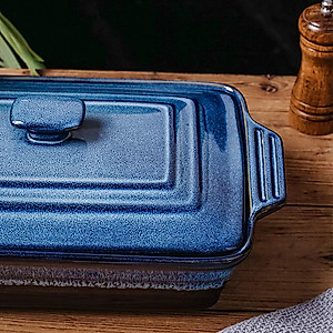 KOOV Ceramic Casserole Dish with Lid, Covered Rectangular Casserole Dish Set, Lasagna Pans with Lid for Cooking, Baking dish With Lid for Dinner, Kitchen, 9 x 13 Inches, Reactive Glaze (Nebula Blue)