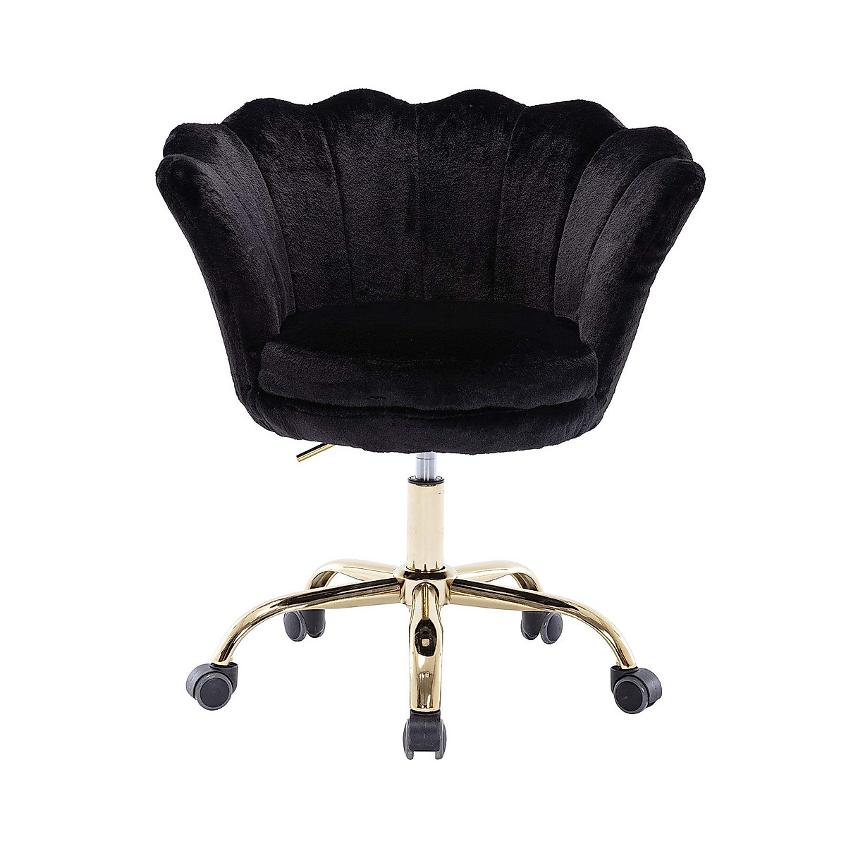 Guyou Faux Fur Home Office Desk Chair Stool Comfy, Swivel Gold Vanity Accent Chair Upholstered Armchair for Living Room/Studio/Make up (Black)