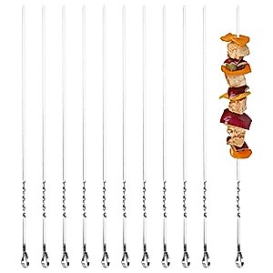 DEFUTAY 10 PCS Kebab Barbecue Skewers, Flat Metal BBQ Skewer,Reusable Grilling Skewers Set for Meat, Shrimp, Chicken, Vegetable