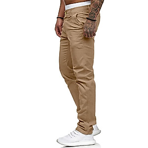 HUNGSON Men Skinny Slim Fit Casual Jeans Dyeing Stretch Straight Fashion Denim Pants(Khaki,36)