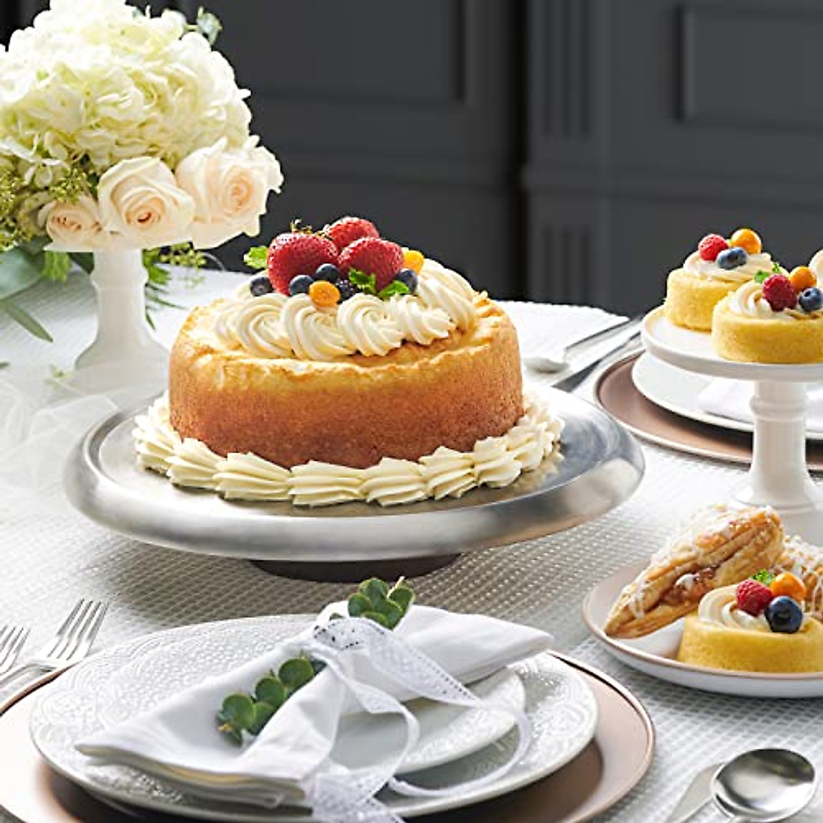 Chip and Dip Serving Set - Stainless Steel Appetizer Serving Tray- Shrimp Cocktail Serving Dish - 13 Inch round Cake Stand by Colleta Home