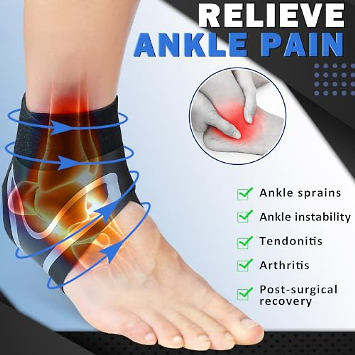 beister 1 Pair Ankle Support Breathable Neoprene Compression Ankle Brace for Men and Women, Elastic Sprain Foot Sleeve for Sports Protect, Arthritis, Plantar Fasciitis, Achilles tendonitis, Recovery