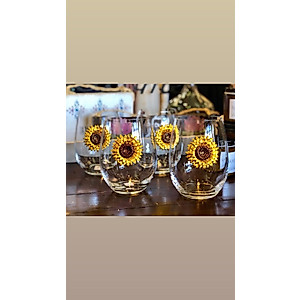 THE QUEENS' JEWELS Sunflower Jeweled Stemless Wine Glass, 21 oz. - Unique Gift for Women, Birthday, Cute, Fun, Not Painted, Decorated, Bling, Bedazzled, Rhinestone