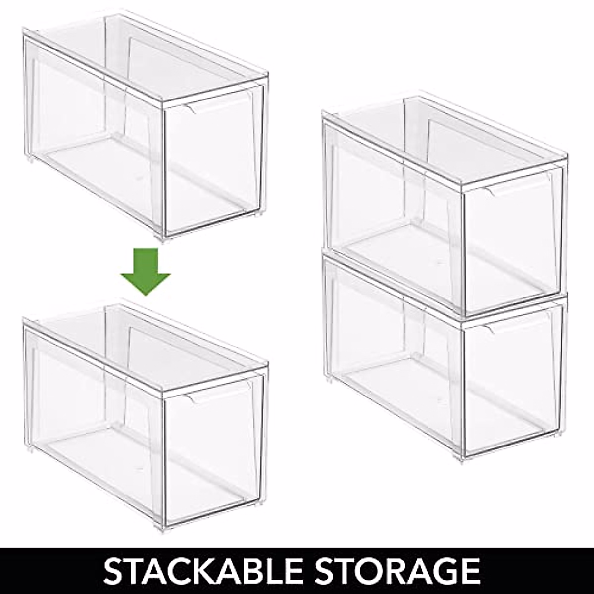 mDesign Plastic Stackable Closet Storage Organizer Bin Containers with Front Pull Drawer for Cabinet, Desk, Shelf, Cupboard, or Dresser Organization - Lumiere Collection - Clear