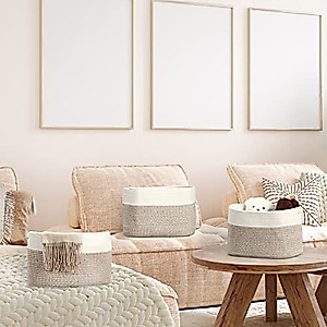 CASAVIDA Woven Baskets for Storage Set of 3, Cotton Rope Basket Storage Baskets for Organizing with Handles, Closet Soft Storage Baskets for Shelf Nursery Baby Laundry Living Room & Bedroom