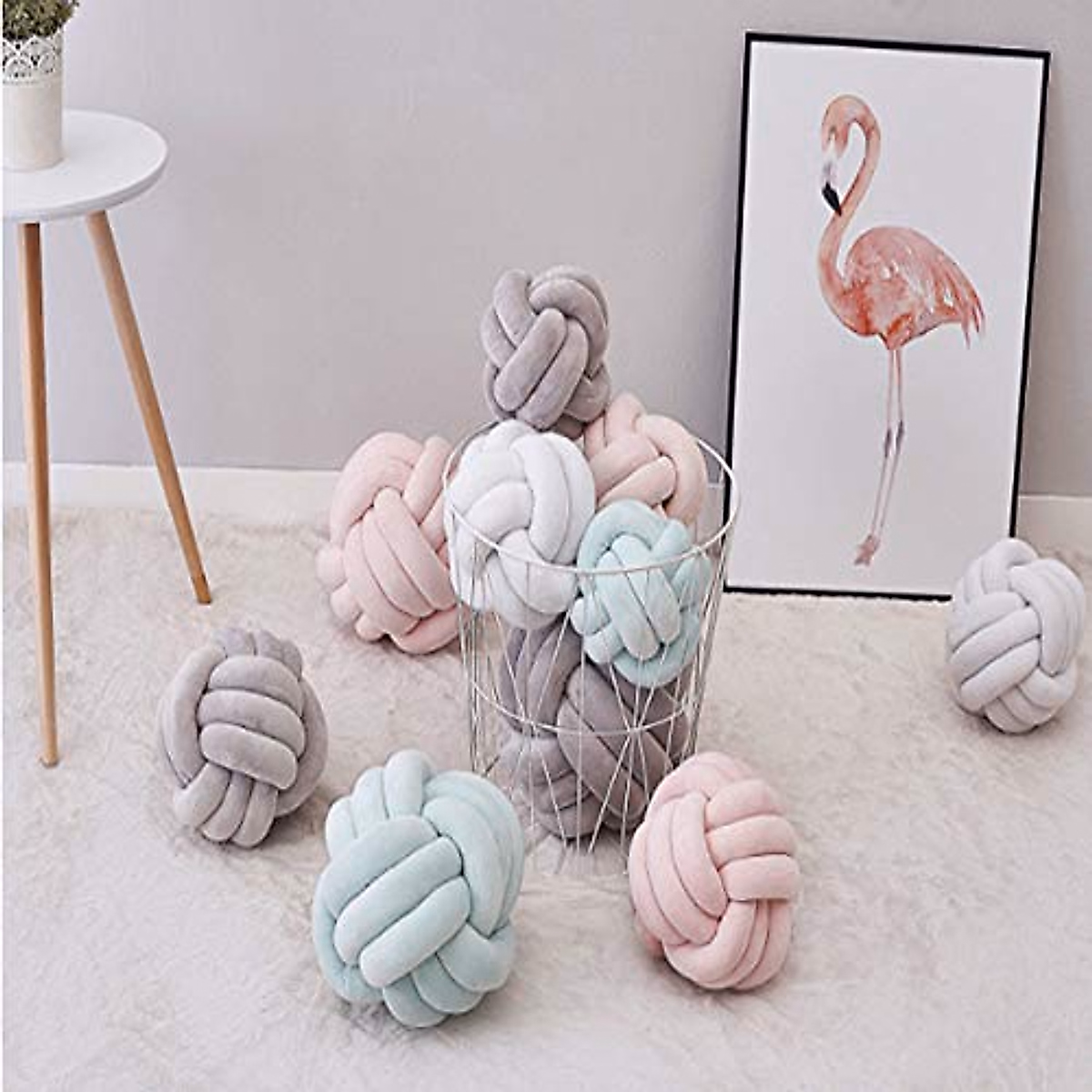 CinYana Knot Ball Throw Pillow Plush Toy Household Decoration Bed Room Office Sofa Couch Decor Simple Knotted Pillow 3-Strand Cotton Ropes Weaving (13.8", Blue)