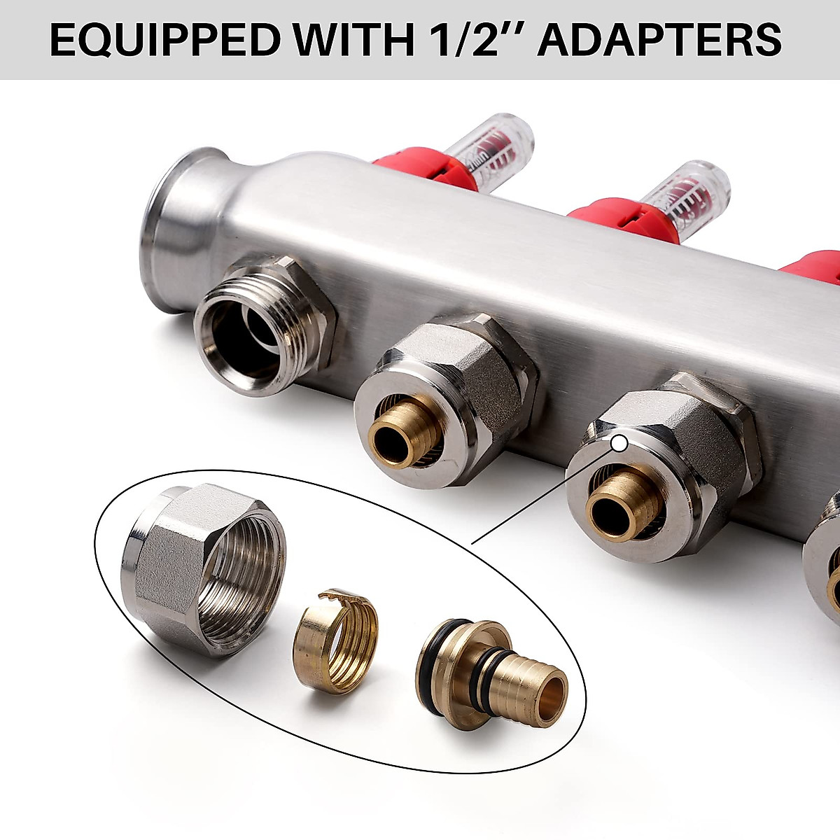 2-Branch Radiant Heat Manifold,Stainless Steel PEX Manifold with Compatible Outlets for Hydronic Radiant Floor Heating (1/2" Adapters included)