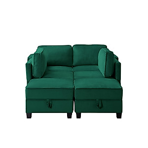 Lepfun 116'' Modular Sectional, U-Shaped Velvet, Minimalist Convertible Modern 6-Seat Couch with Chaise Ottomans Living Room Sofa Sets for Office Apartment (Green)