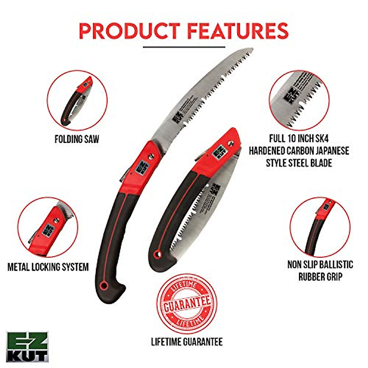 EZ KUT Wow Folding Saw 10 Inch - Foldable Hand Saw for Trees and Wood Cutting Folding Camping Saw Small - Folding Pruning Saw for Tree Trimming Pruning Knife Folding Bone Saw Hunting Pocket Saw Steel