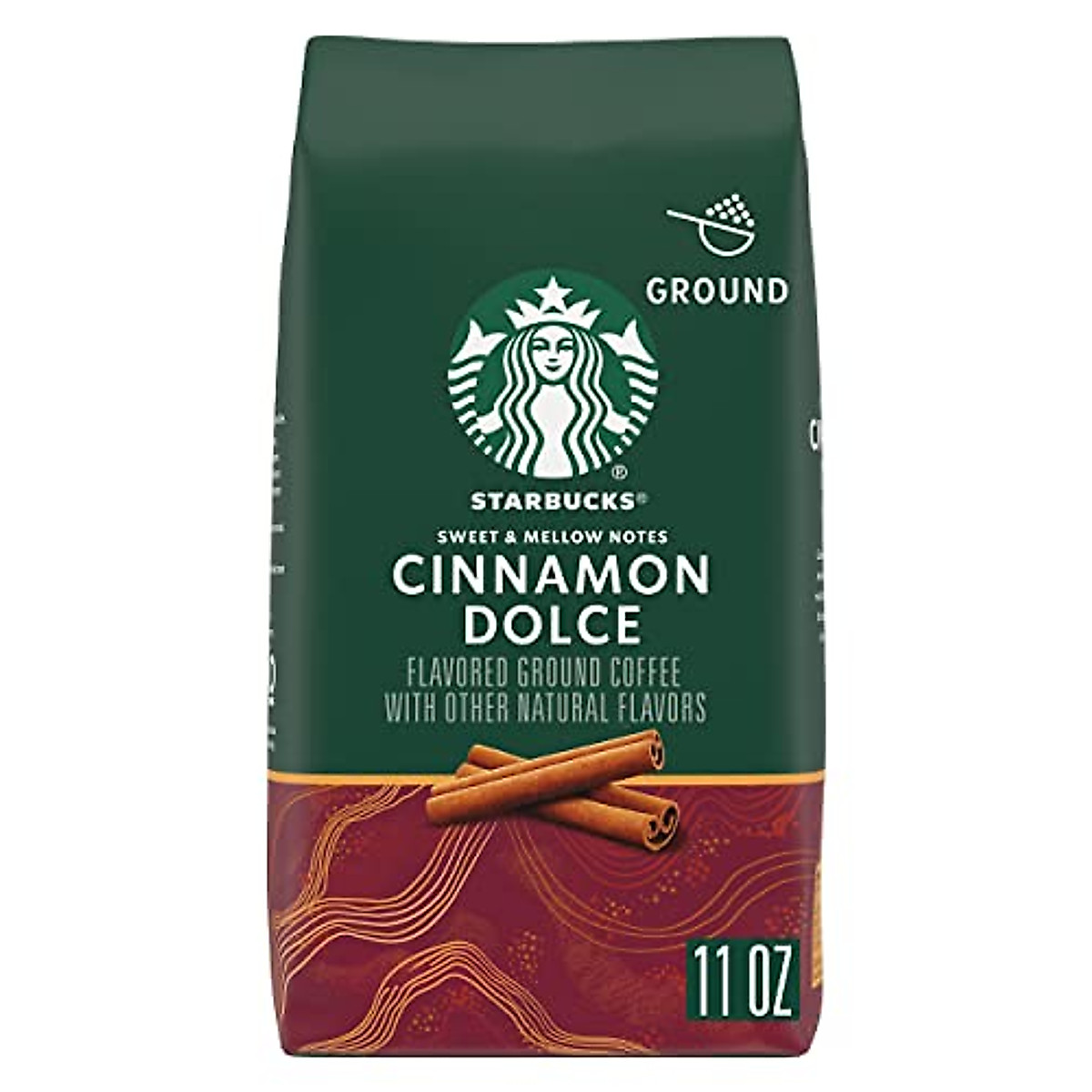 Starbucks Flavored Ground Coffee, Cinnamon Dolce Flavored Coffee, Blonde Roast Coffee, Made with Ground Arabica Coffee Beans, 11-Ounce Bag (Pack of 2)