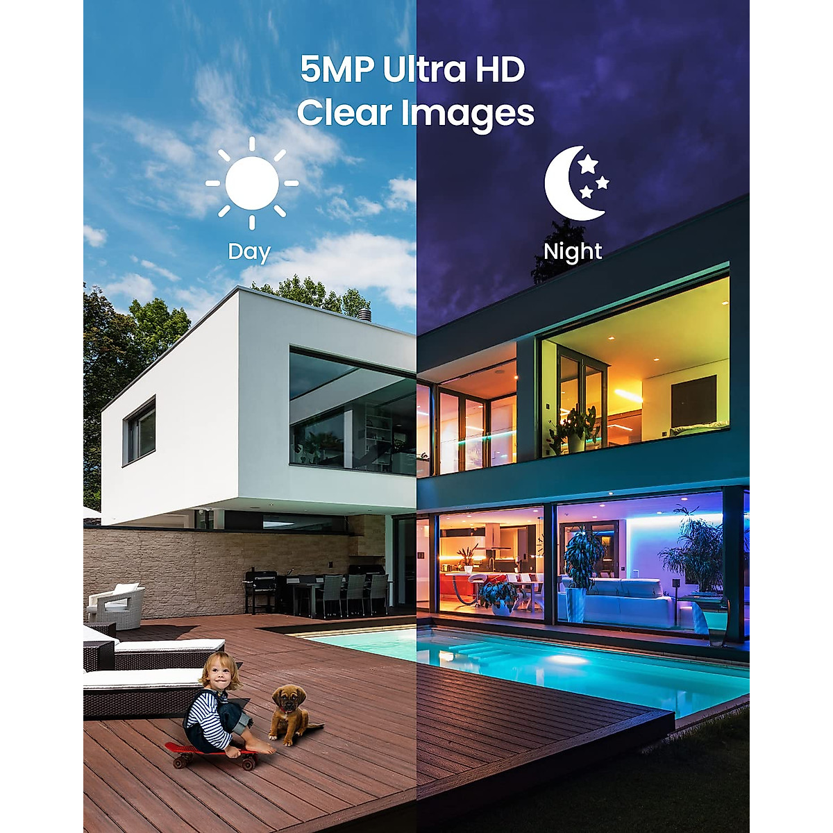 Veezoom Security IP Camera, 2 Way Audio 5MP PoE Security Camera, Full-Color Night Vision, Al Human Detection, Supports up to 256GB Micro SD, IP66 Weatherproof Outdoor Surveillance Cameras