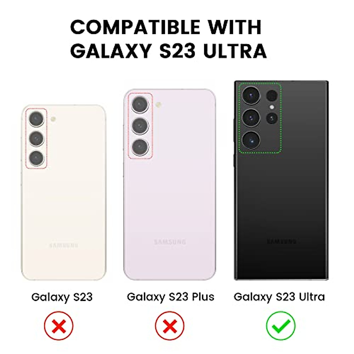 Tensea (3+2PCS) for Samsung Galaxy S23 Ultra 5G Camera Lens Protector, 9H Tempered Glass Camera Cover Screen Protector Metal Individual Ring [Installation Tray][Removal tool][Case Friendly]- Glitter