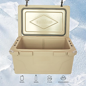 WTRAVEL 65QT Multifunction Outdoor Camping Coolers, Portable Cooler with Wheels and Heavy Duty Handle, Ice Chests and Coolers for Camping, Fishing, Travel, Beach (Khaki)